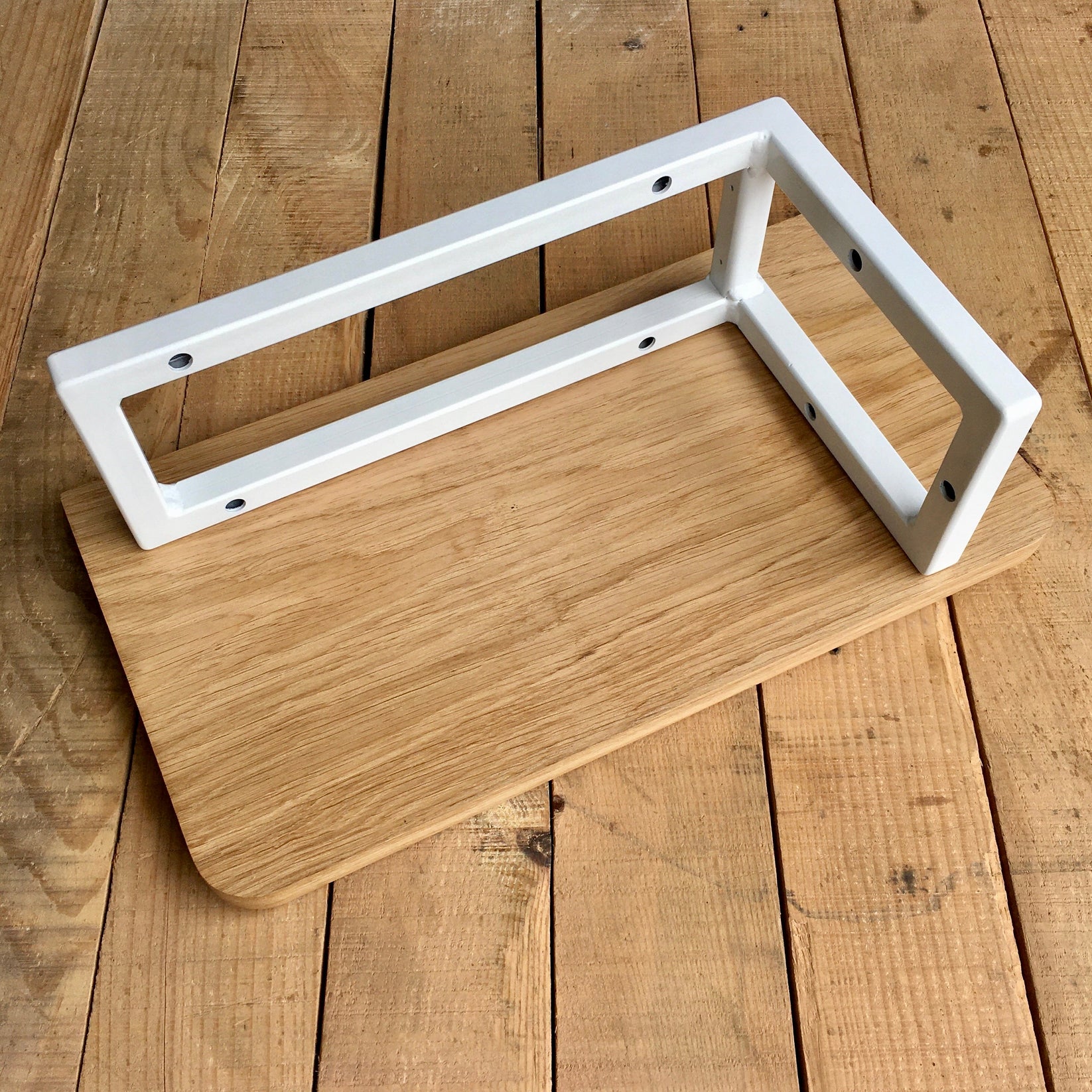 floating bedside table | white bracket + oak shelf – smokeandsawdust