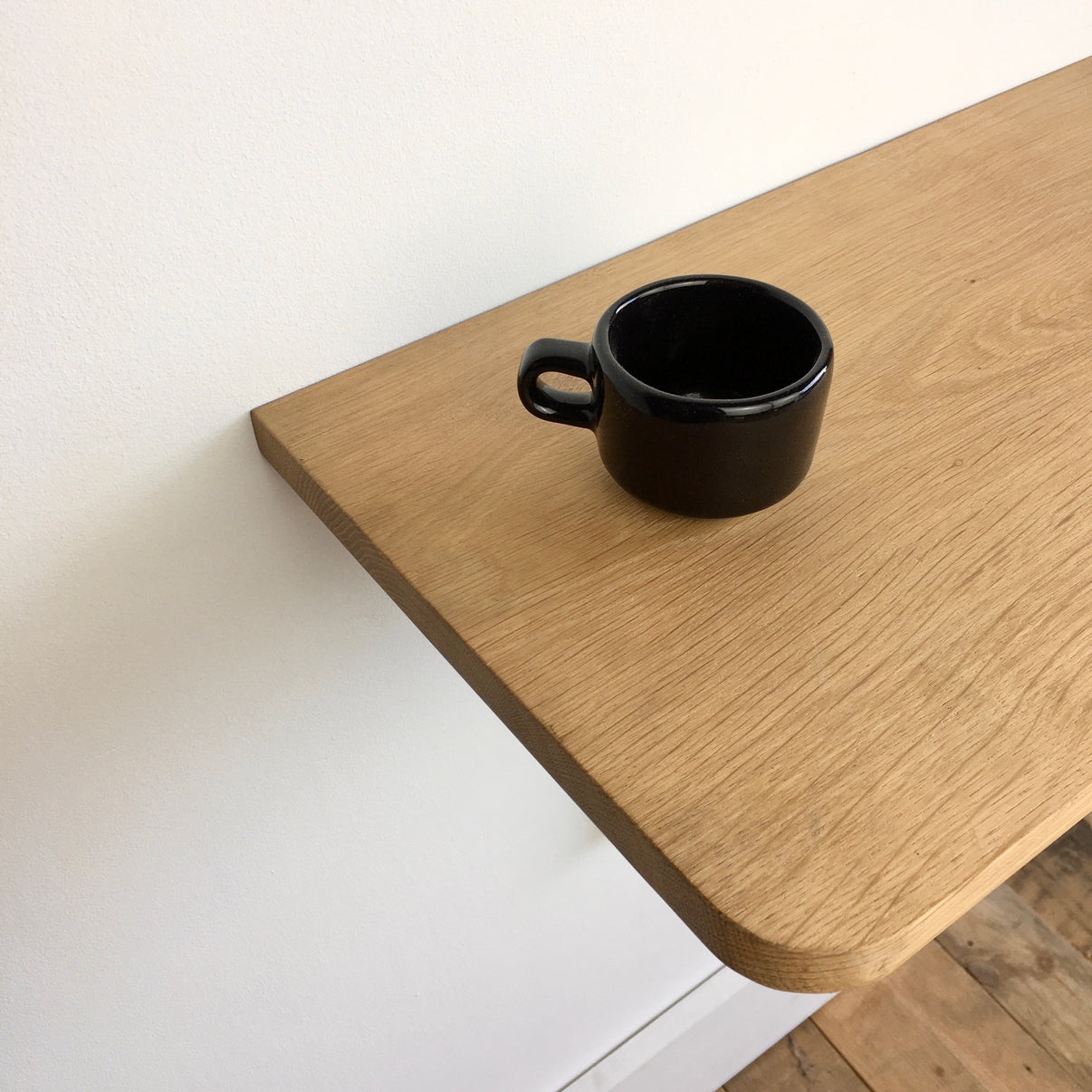 floating bedside table | white bracket + oak shelf – smokeandsawdust